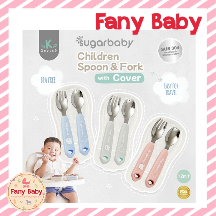 Jual SUGAR BABY STAINLESS STEEL CHILDREN SPOON AND FORK WITH CASE ...
