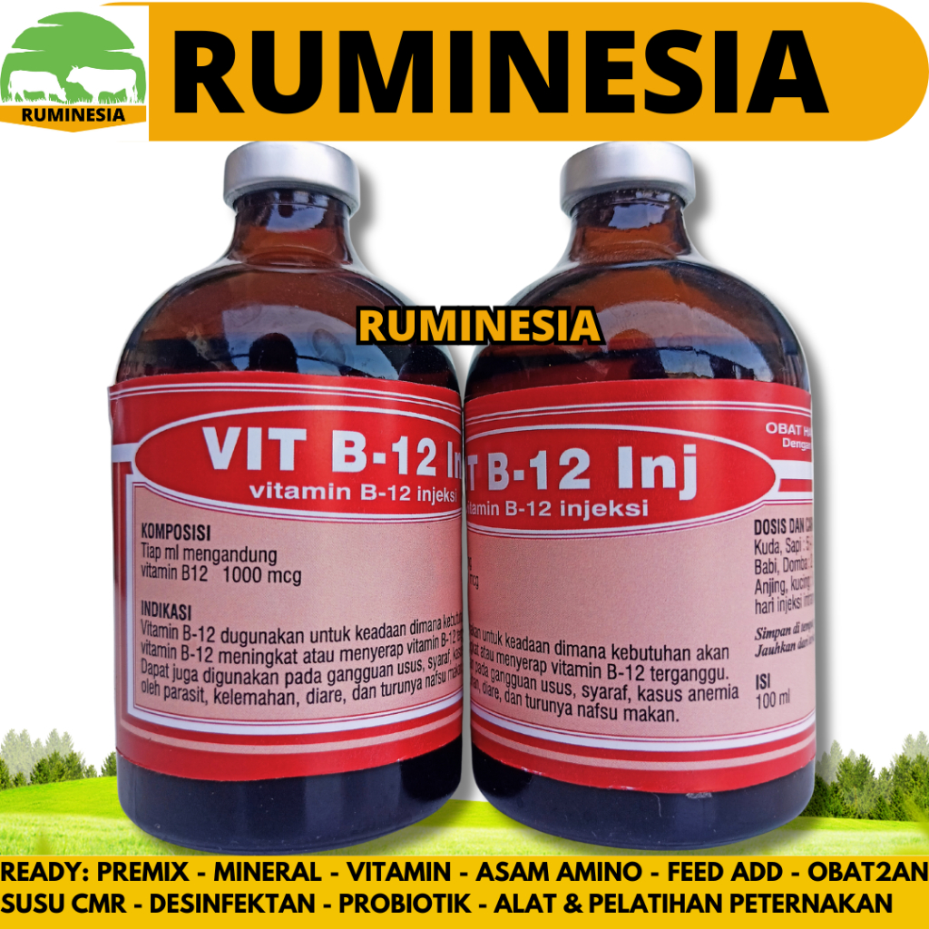 Jual VIT B12 INJ 100ML BOTOL MERAH - Vitamin B12 Hewan - Meningkatkan ...