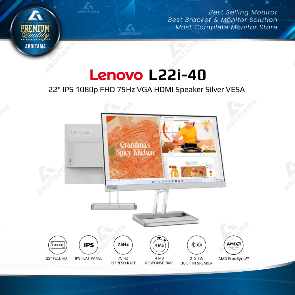 Jual Monitor LED Lenovo L22i-40 22" IPS 1080p FHD 75Hz VGA HDMI Speaker ...