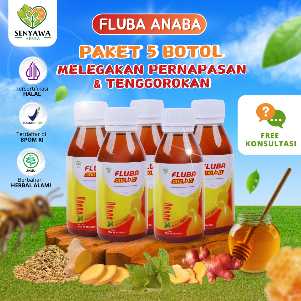 Jual Paket 5 Botol FLUBA ANABA Madu Obat Herbal Atasi Masalah Flu ...