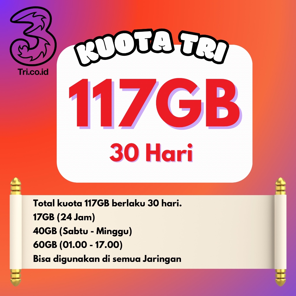 Jual KUOTA TRI MURAH HAPPY 135GB 130GB 85GB 70GB 30GB FULL | Shopee Indonesia