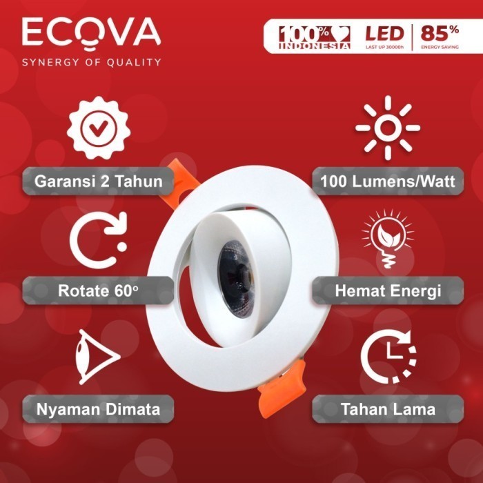 Jual Lampu ECOVA LED Downlight COB Sorot 7W 12W 18W Spotlight Original Murah Kantor Rumah ...