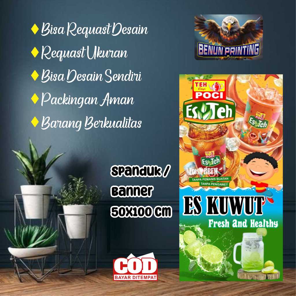Jual Spaduk Banner 50X100 Es Teh Es Kuwut Bisa Request Desain | Shopee ...