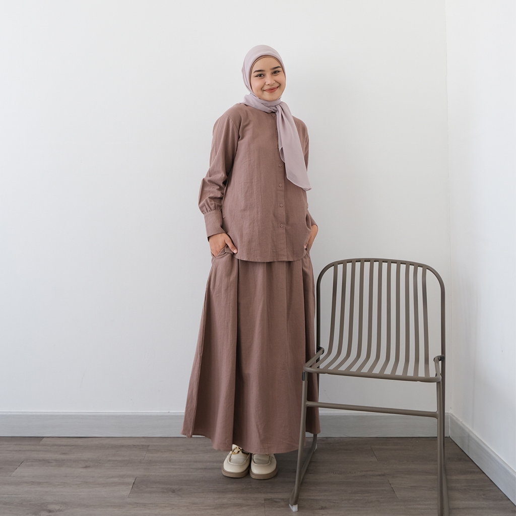 Jual YEPPUOUTFIT - Eunbi Linen One set I Setelan Kemeja Blouse Linen dan Skirt Linen A Line ...