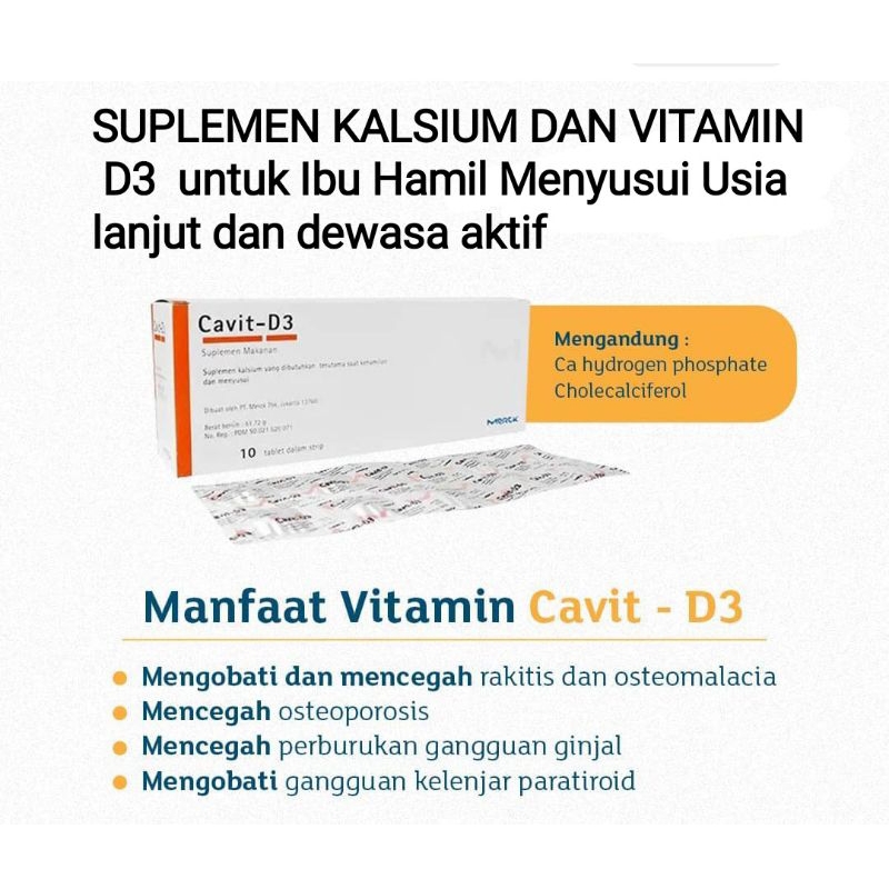 Jual Cavit D3 per 1 STRIP isi 10 Tablet Vitamin D3 dan Kalsium Merck ...