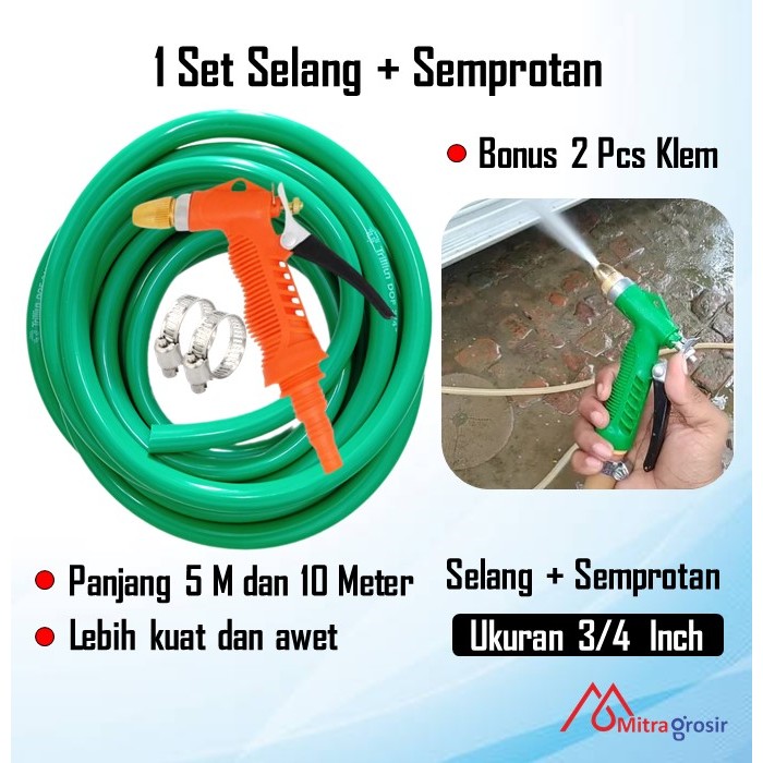 Jual PAKET Kepala Semprotan Selang Air 3/4 Inch 10 Meter Jet Spray ...