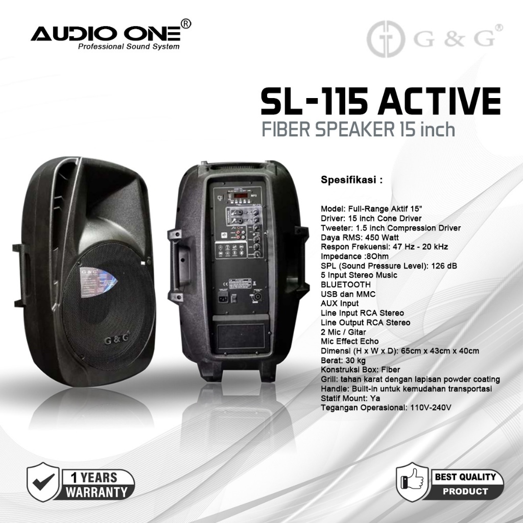 Jual Audio One Type Fiber SL-115 Speaker Aktif Pasif Fullrange 15 inch 450 Watt RMS | G&G ONLINE ...