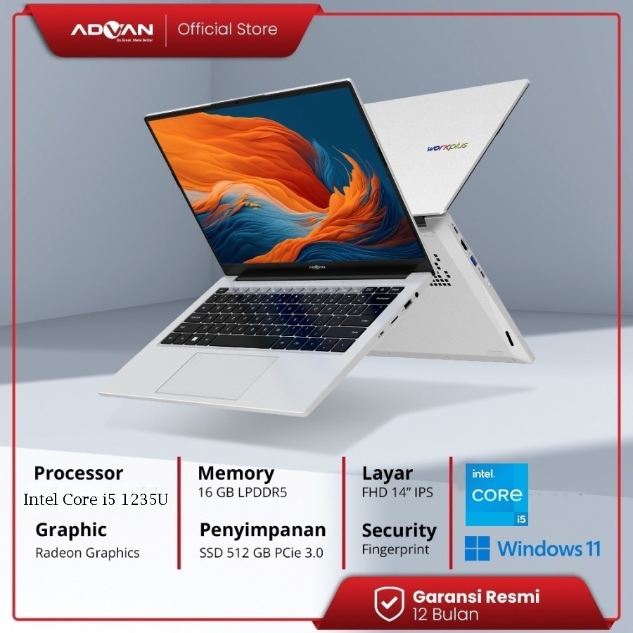 Jual Laptop Advan Workplus Intel Core i5-1235U 16GB 512GB 14" IPS ...