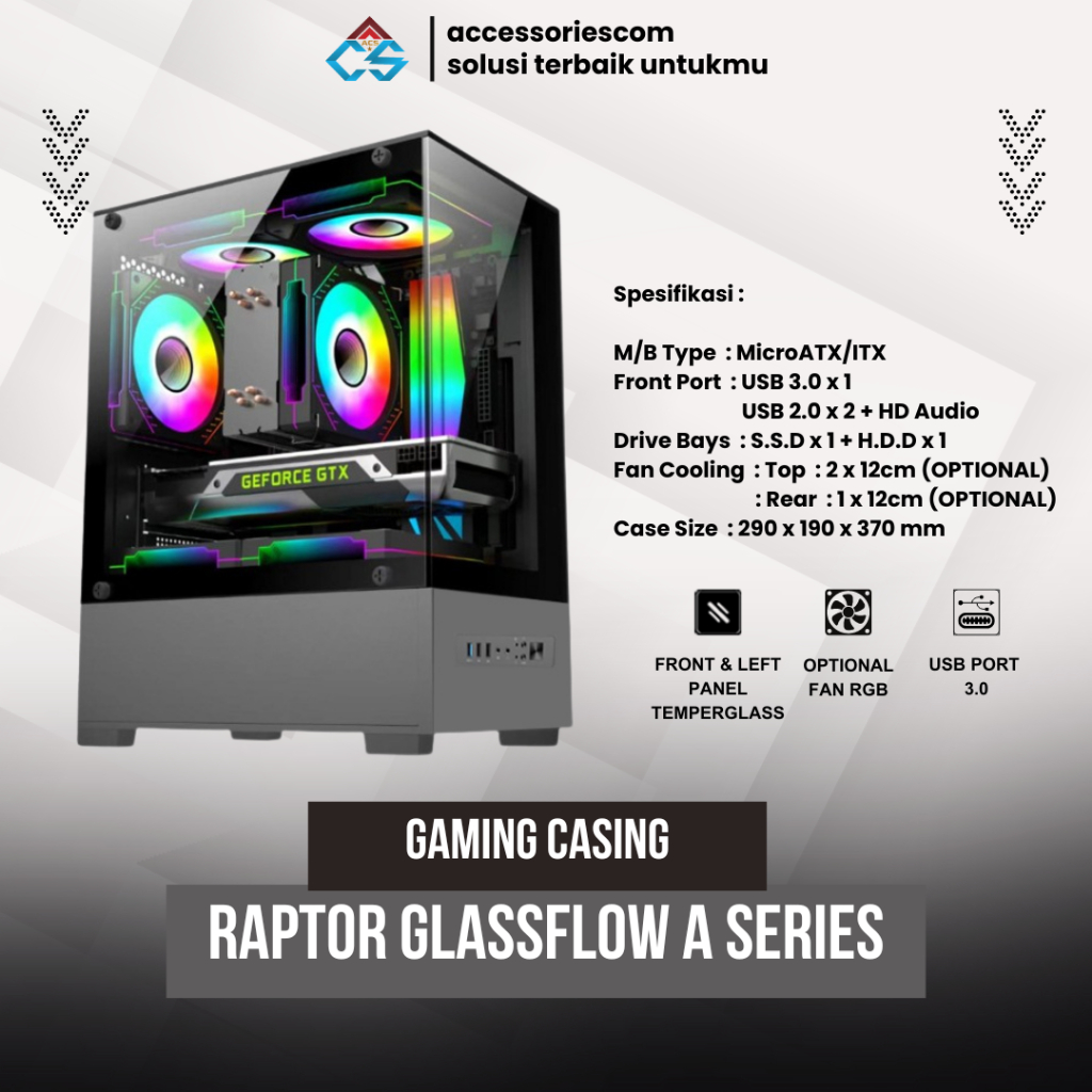 Jual Casing Gaming Raptor Glass Flow A Series BlackM-ATX / ITX - Casing Gaming | Shopee Indonesia
