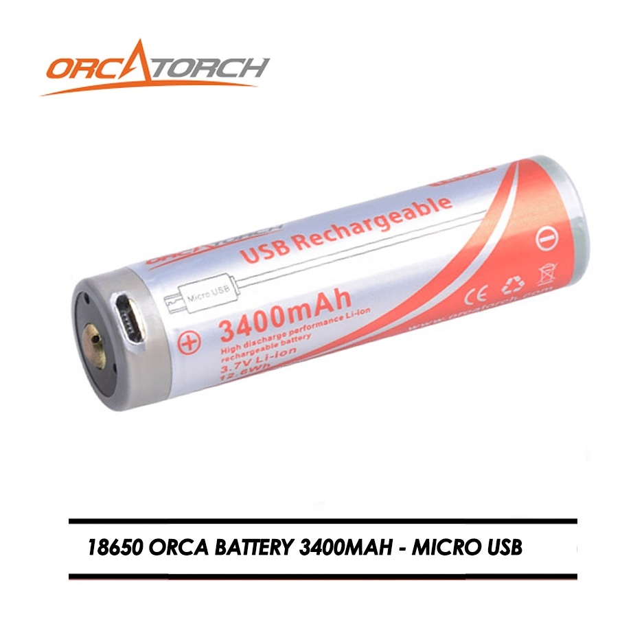 Jual Battery Torch Orca 18650 Micro USB Baterai Senter Selam Scuba ...