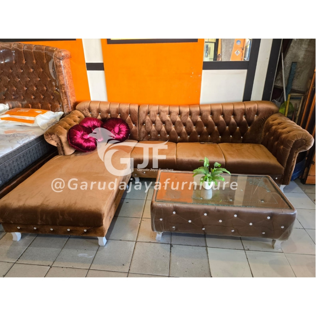 Jual SOFA LETTER L/SOFA SUDUT/SOFA BAHAN BELUDRU/SOFA DENGAN KAKI KAYU ...