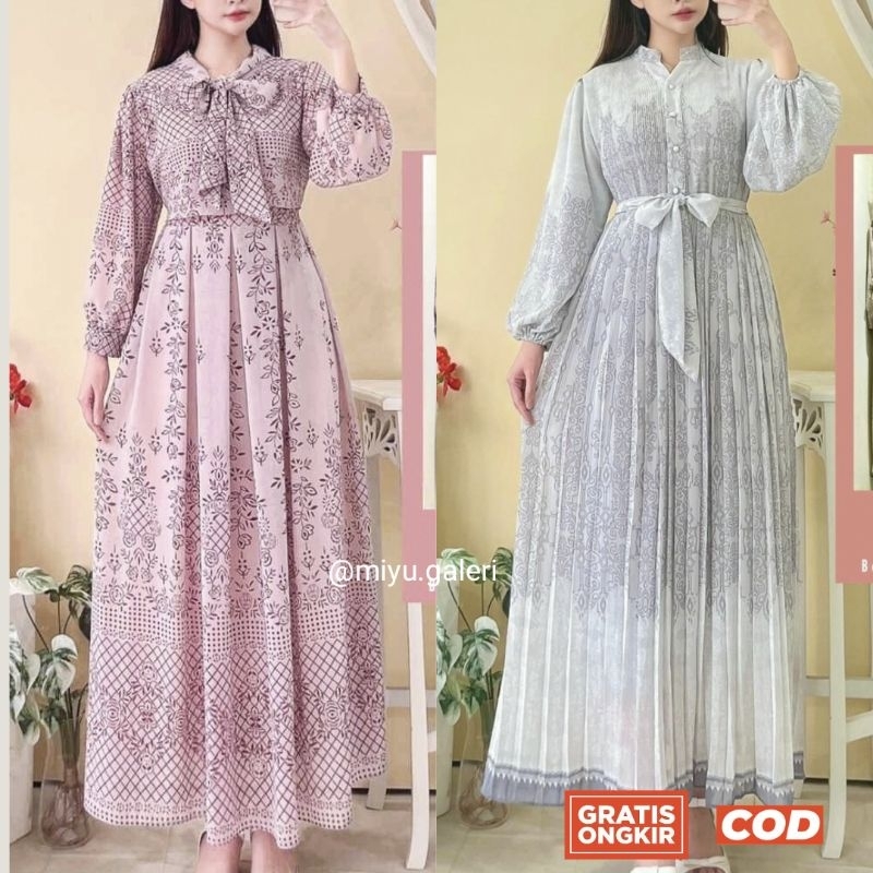 Jual Korean Dress Plisket Gamis Ceruty Premium Import Terbaru Gamis ...
