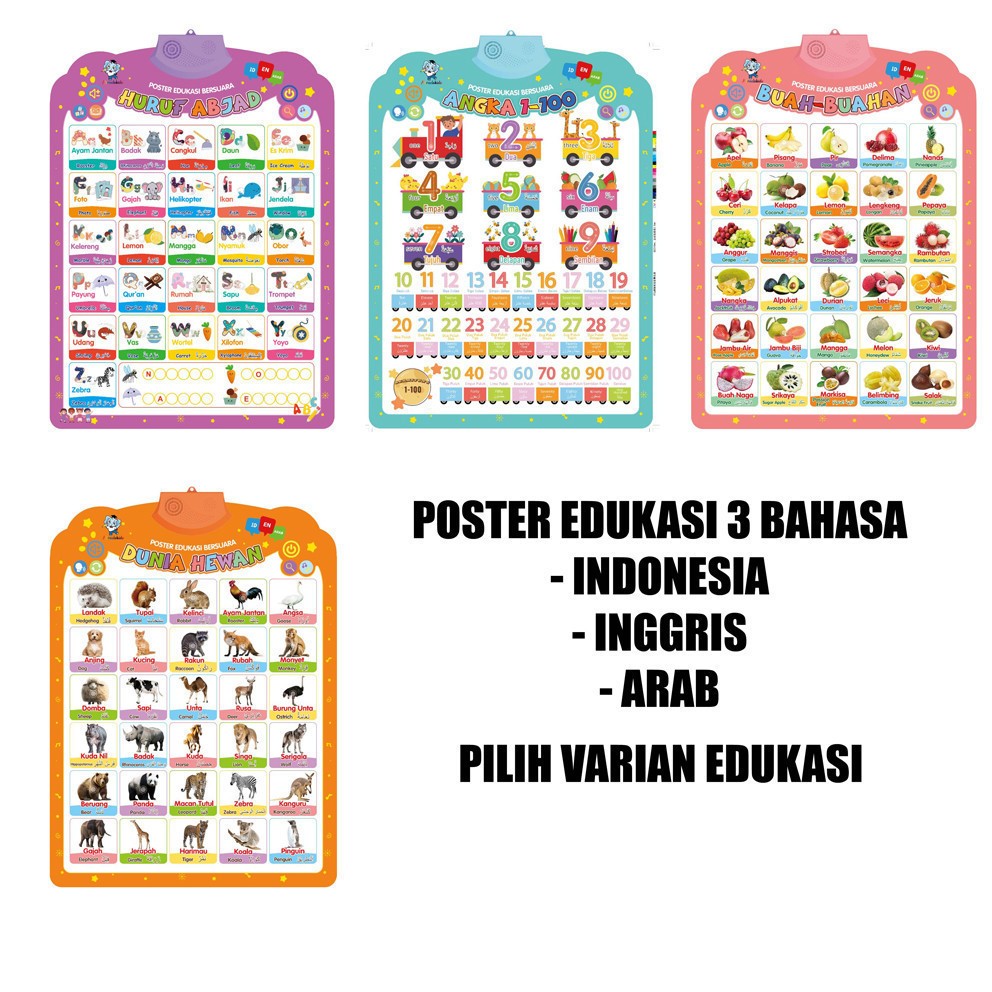 Jual Bronsis - Mainan Edukasi Poster Angka Dinding Belajar 3 Bahasa ...