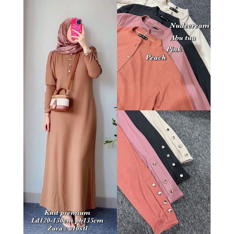 Jual gamis knit kancing lengan a10 z*ra inara series | Shopee Indonesia
