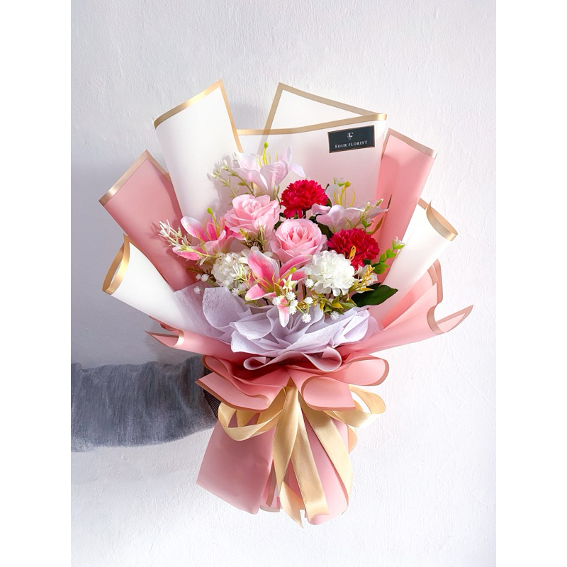 Jual Buket Bunga Pink Putih | Bouquet Artificial | Shopee Indonesia