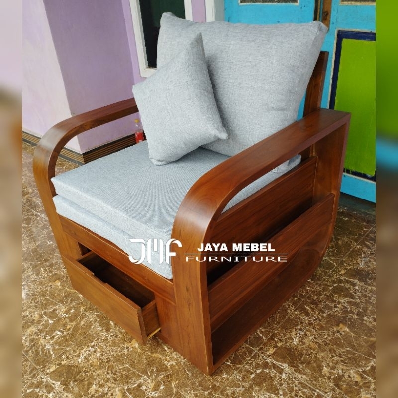 Jual sofa single seater minimalis kayu jati modern custom | Shopee ...