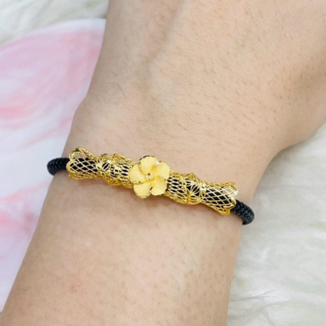 Jual gelang tali with Liontin tabung bunga kerawang cantik emas asli ...