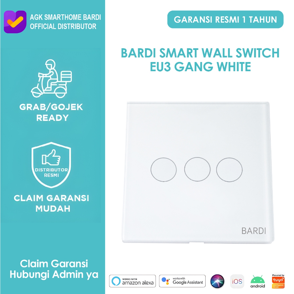 Jual BARDI Smart Wall Switch EU3 Gang PUTIH Saklar WiFi Touch Sentuh ...