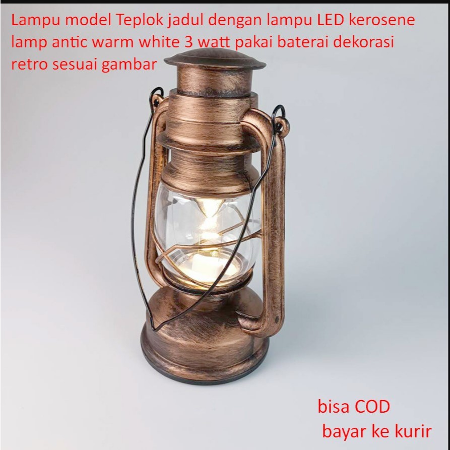 Jual Lampu model Teplok jadul dengan lampu LED kerosene lamp antic warm ...