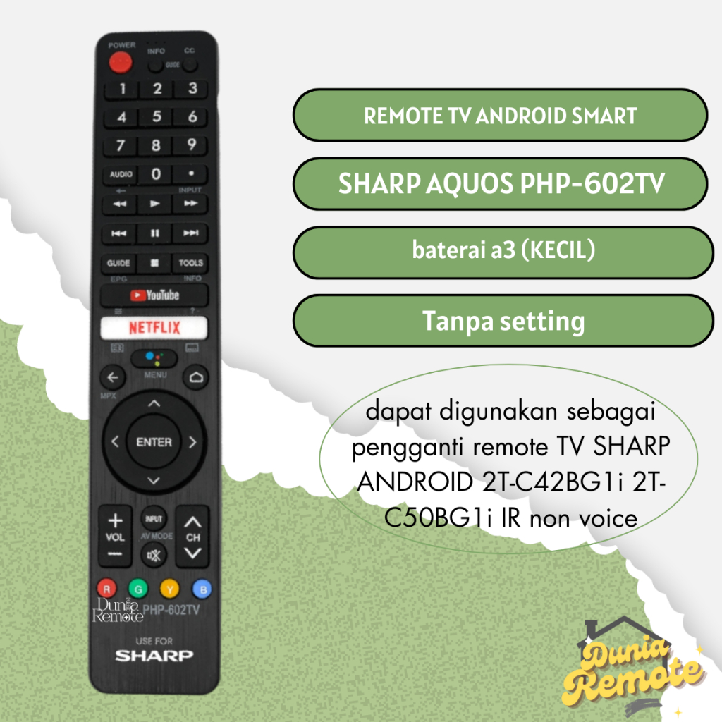 Jual Remote Remot TV SHARP ANDROID AQUOS 2T-C42BG1i 2T-C50BG1i IR (Non ...