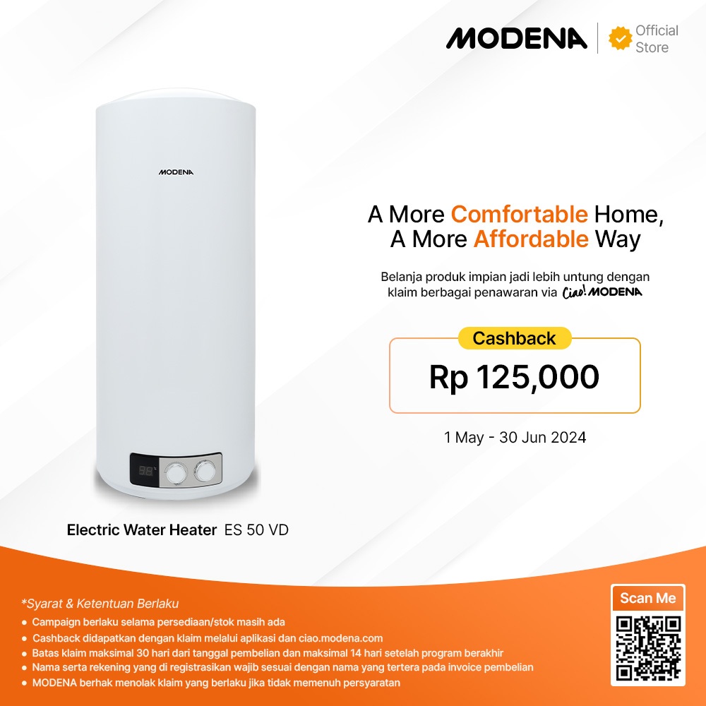 Jual MODENA Electric Water Heater - ES 50VD (50 liter) | Shopee Indonesia