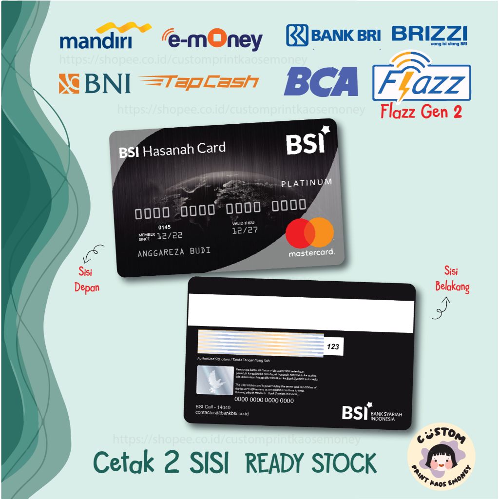 Jual KARTU E MONEY E TOLL KREDIT CARD HASANAH CARD BSI PLATINUM BLACK ...
