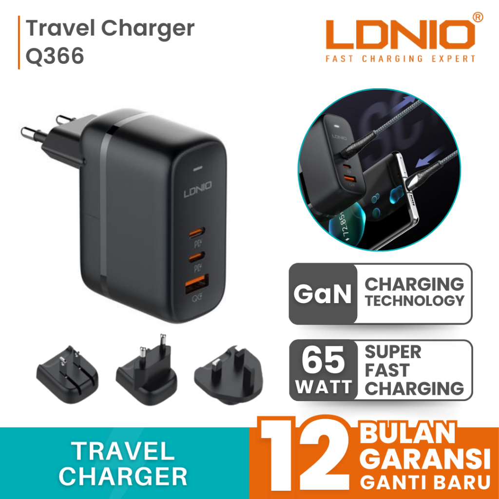 Jual LDNIO Q366 Travel Charger Adapter 65 W GaN Super Fast Charger | Shopee Indonesia