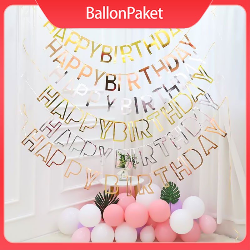 Jual Banner Metalik Happy Birthday Banner Ulang Tahun Metalik Rose Gold ...
