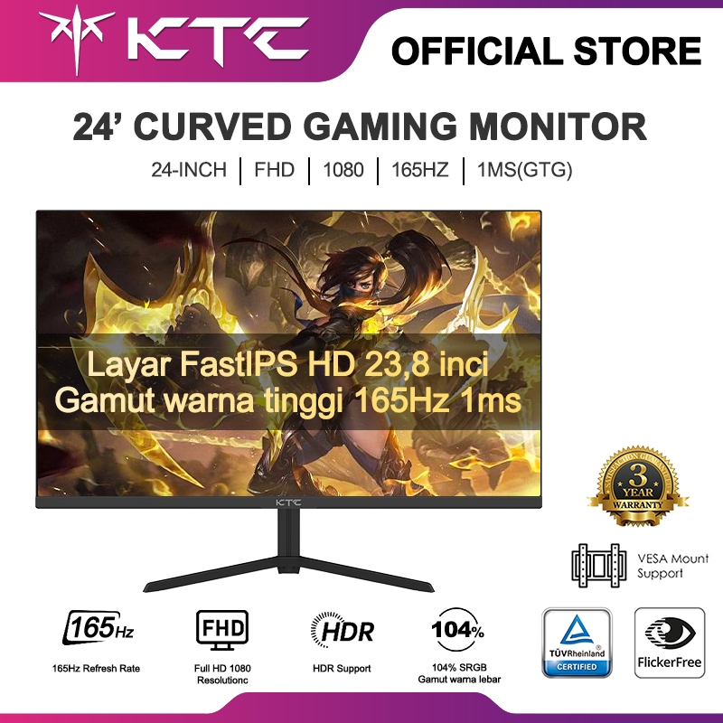 Jual Monitor ktc 1080 24 inci layar FastIPS volume gamut warna 100% SRGB 165HZ monitor gaming ...