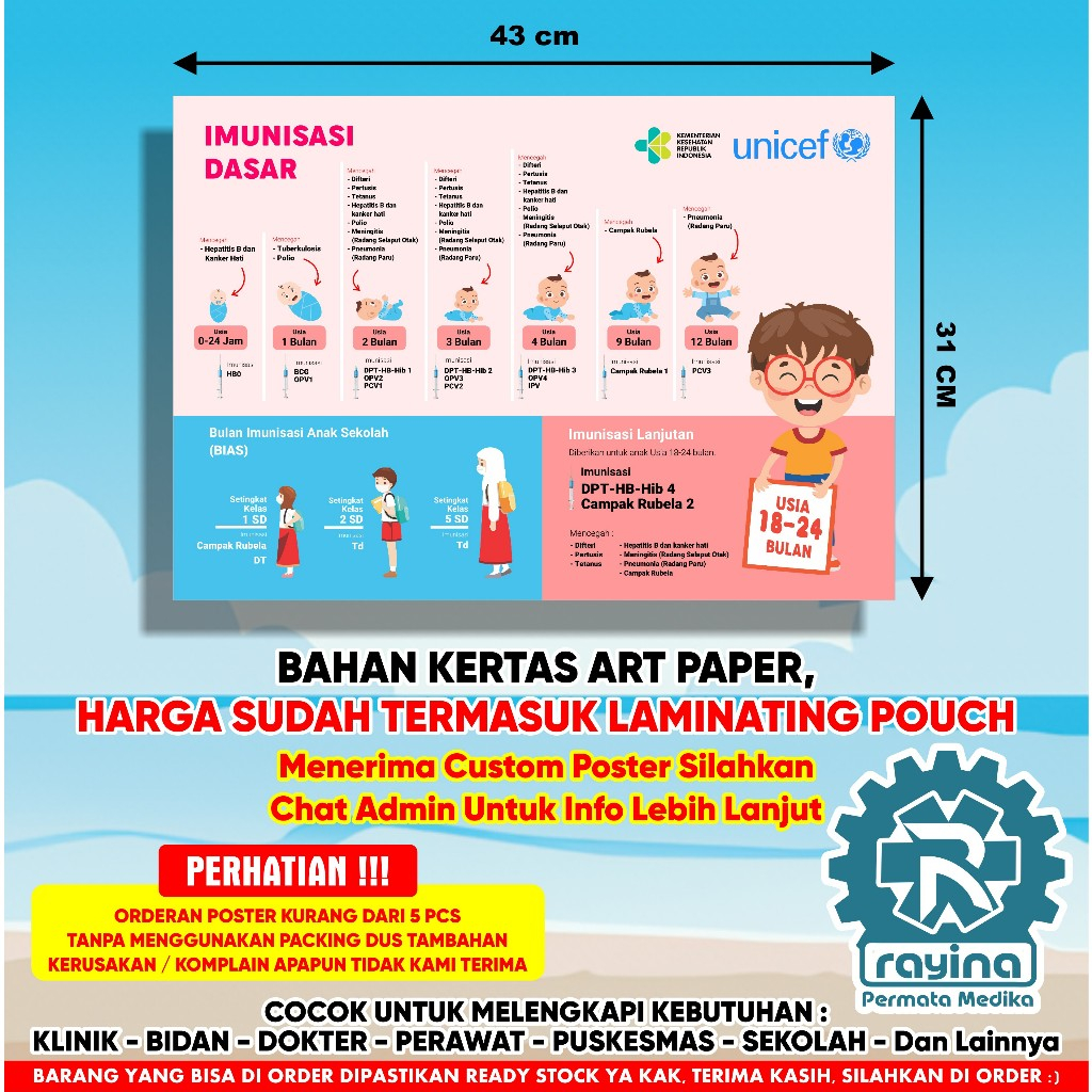 Jual Poster Kesehatan Imunisasi Dasar Pink | Shopee Indonesia