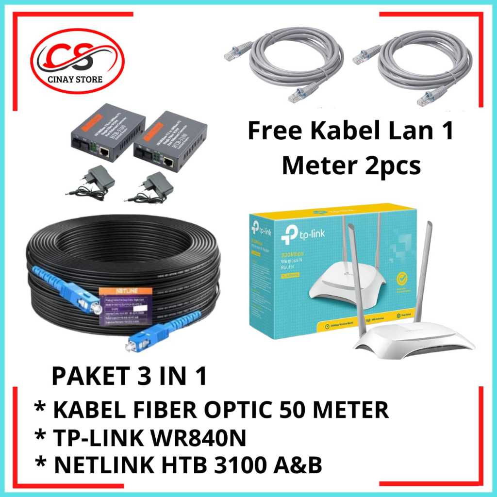 Jual Paket Kabel Fiber Optic 50 Meter + HTB 3100 A&B + Tp-link WR840N ...