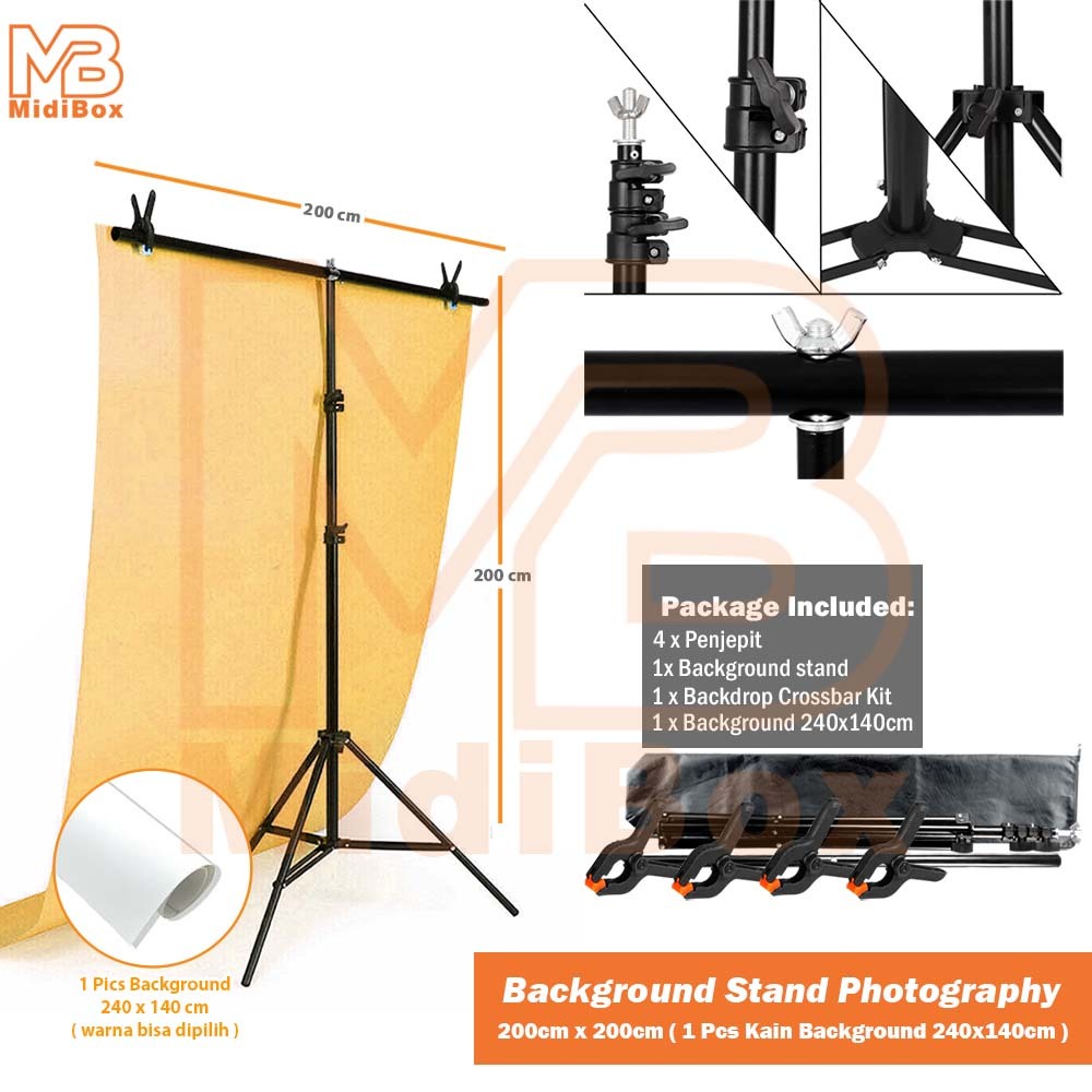 Jual Paket Background Stand 2M + Background Studio Foto Midio 240x140 ...