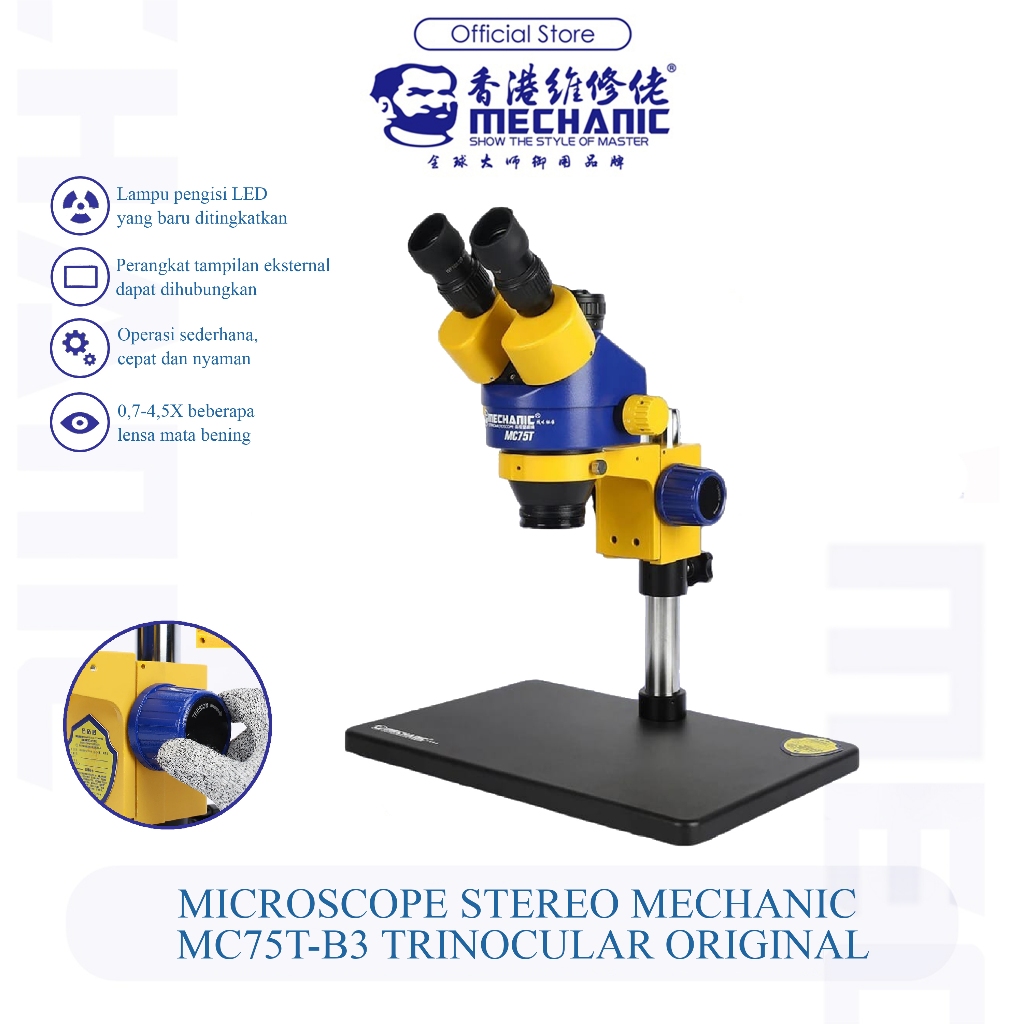 Jual Mechanic Microscope Stereo MC75T-B3 Trinocular Original | Shopee ...