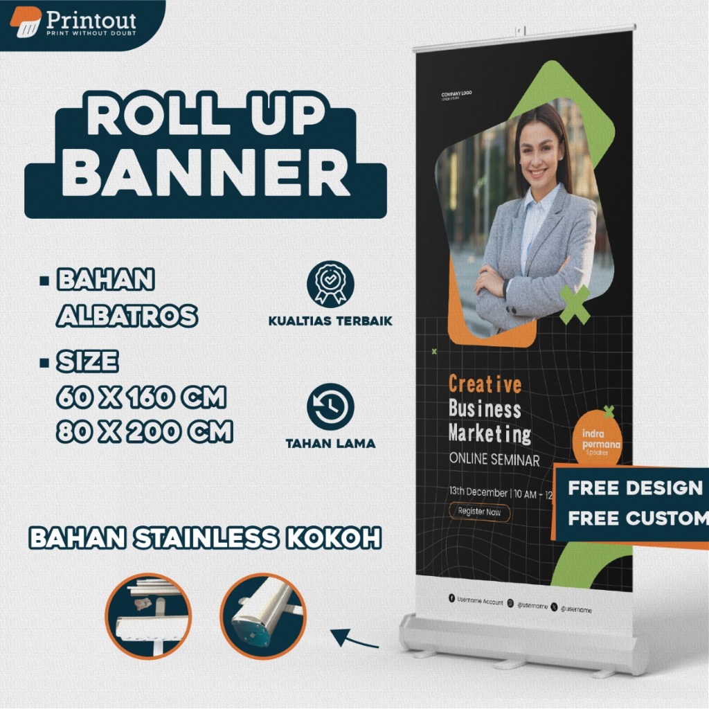 Jual Printout Roll Up Banner | Print Roll Banner + Standing Alumunium | Gratis Desain | Standing ...