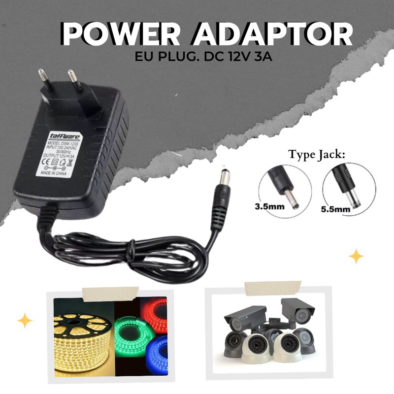 Jual [ 100% REAL ] ADAPTER ADAPTOR DC 12V 3A JACK 3.5mm / 5.5mm Real ...
