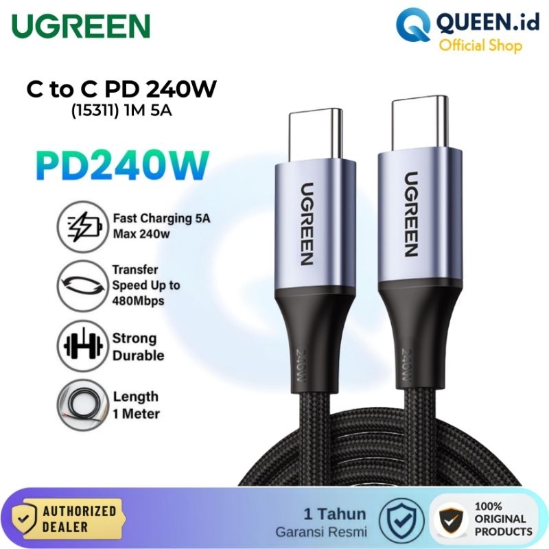 Jual UGREEN Kabel Data Charger USB TYPE C to C PD QC 4.0 240W 5A 1M Braided Nylon - 15311 ...
