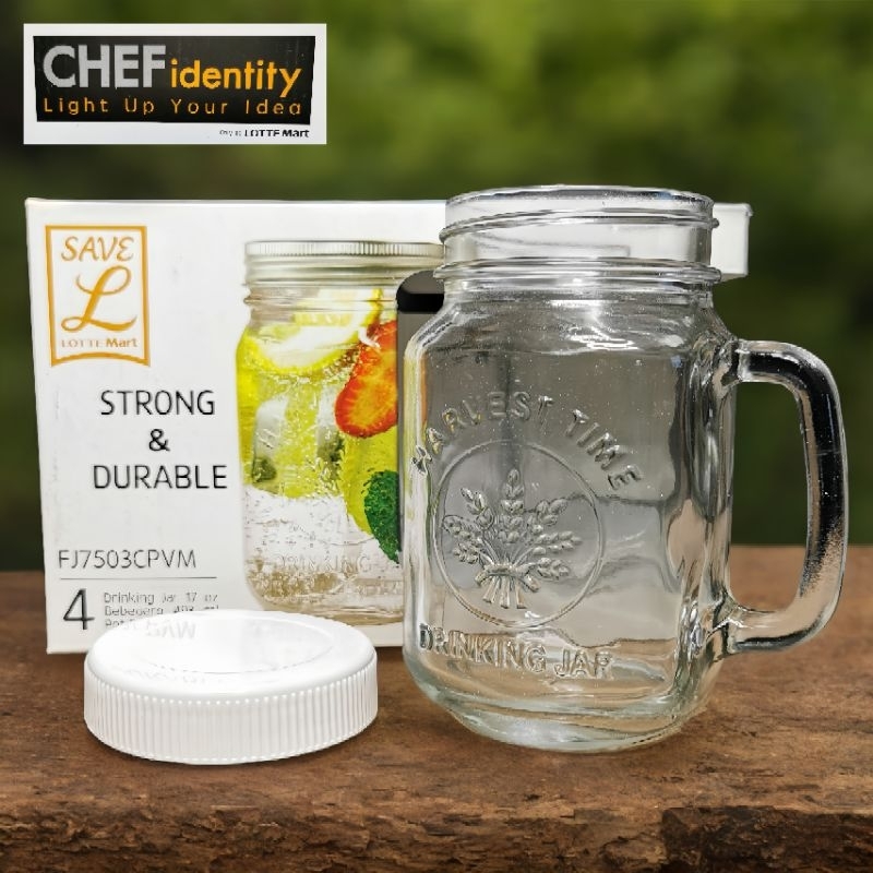 Jual Gelas Toples Tutup / Drink Jar Bening 485 ML / Gelas Cafe | Shopee ...