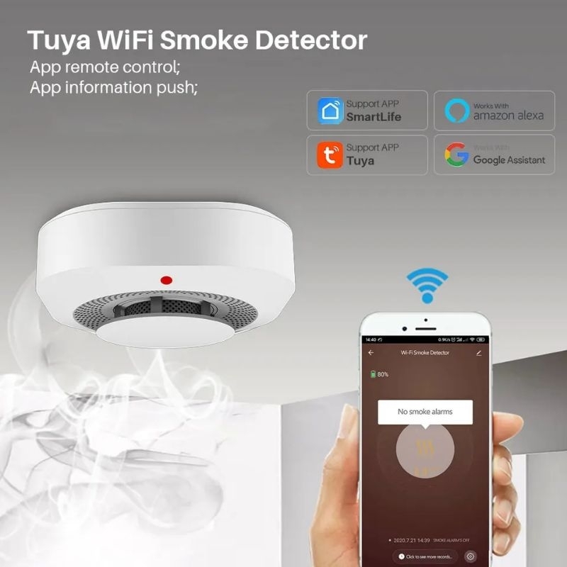 Jual smart WIFI smoke detektor fire detector alat deteksi asap ...