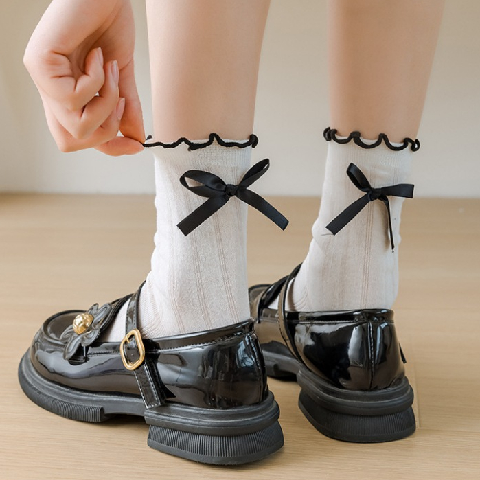 Jual HD03 Kaos Kaki Ruffle Pita Kaos Kaki Panjang Ribbon Socks Women ...