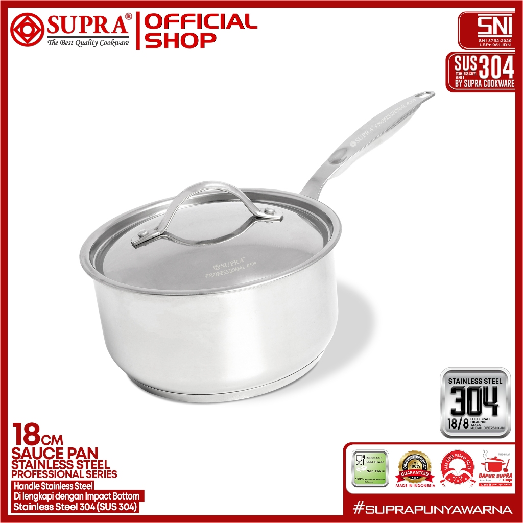 Jual SUPRA Panci Stainless Steel SUS 304 Sauce Pan 18 Cm Professional ...