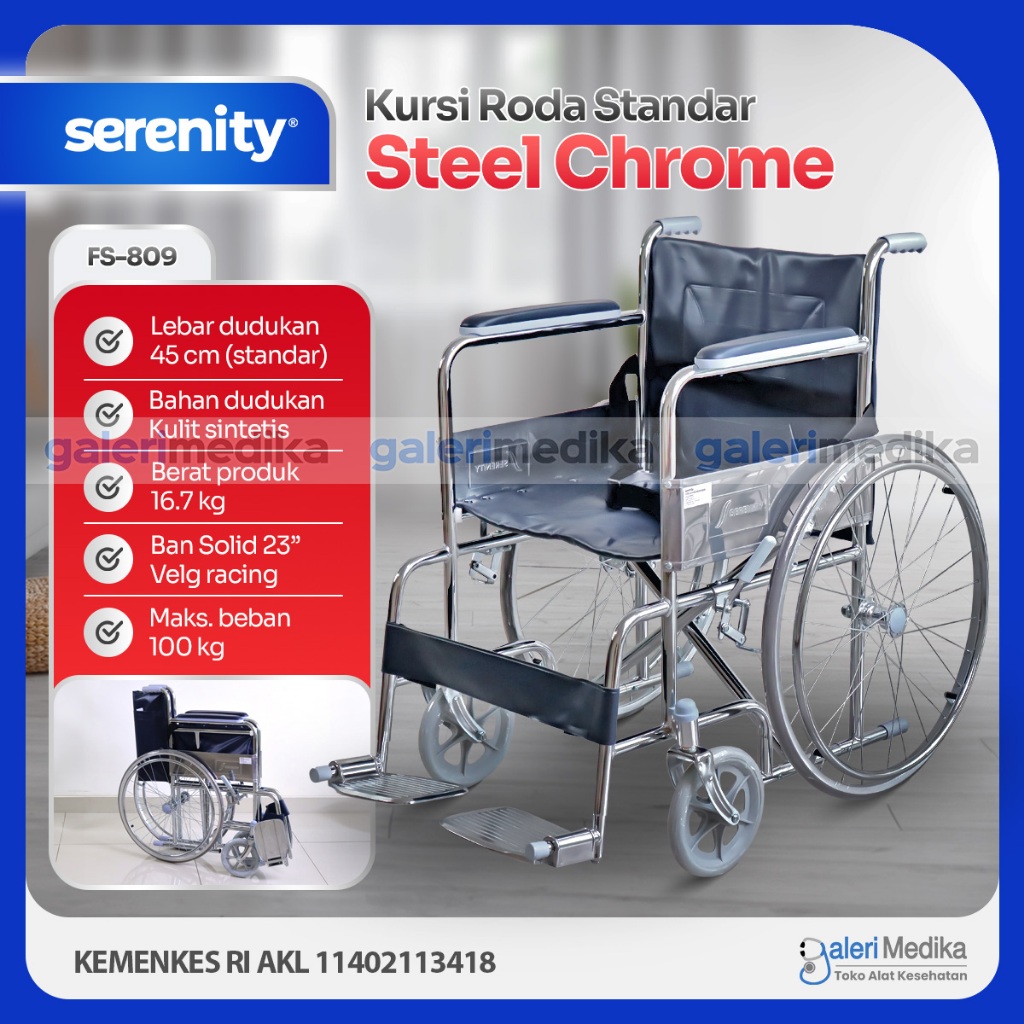 Jual Kursi Roda Standar Serenity FS809 Steel Wheelchair - Kursi Roda ...