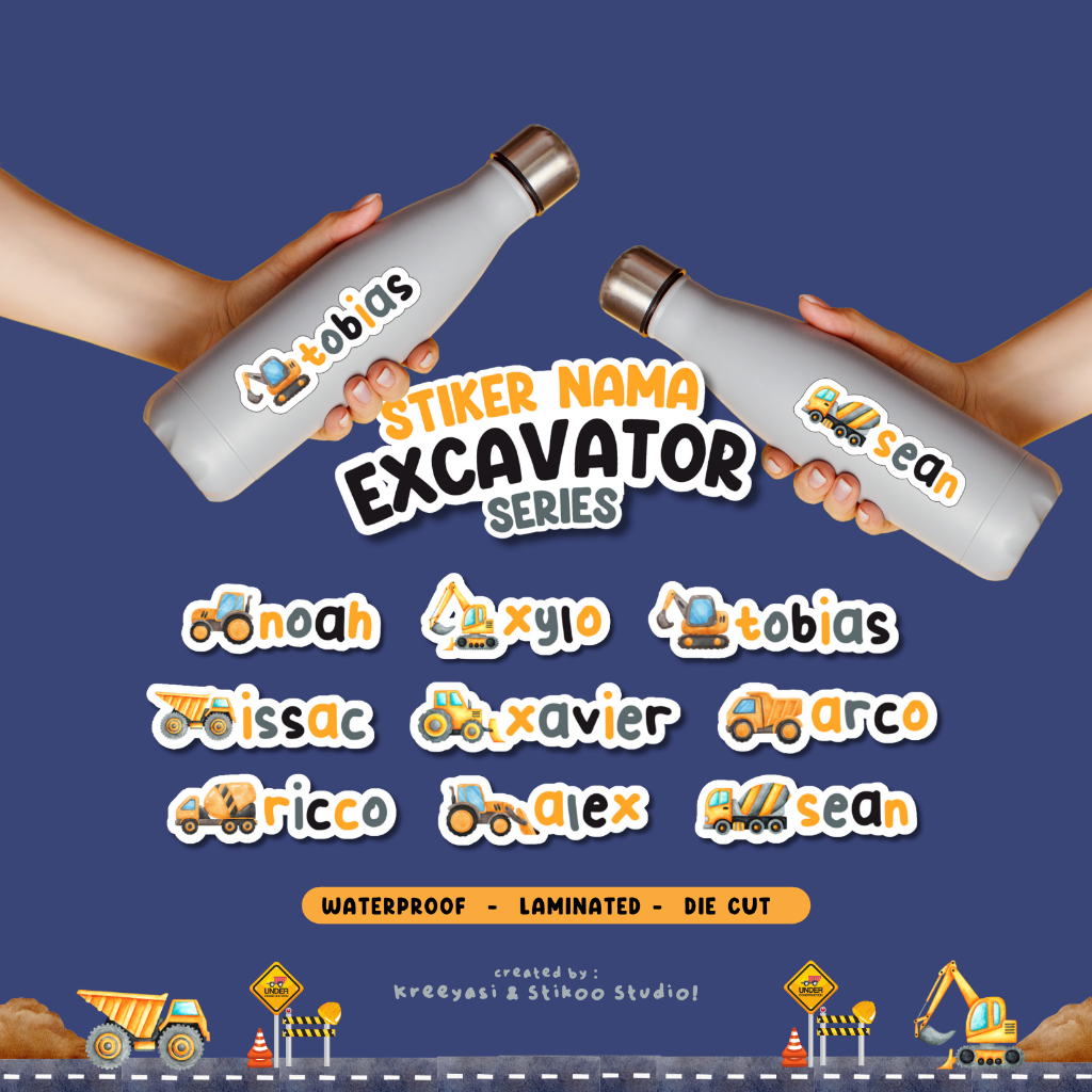 Jual Excavator - Stiker Label Nama Custom - Waterproof - Stiker Tumbler ...