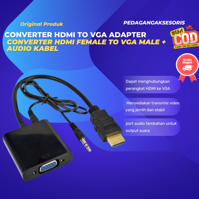 Jual Kabel Converter HDMI to VGA + Audio / Cable HDMI to VGA Adapter Converter | Shopee Indonesia