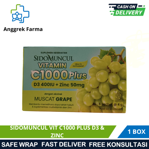 Jual SIDOMUNCUL VITAMIN C1000 PLUS D3 400IU + ZINC 50/VITAMIN DAYA ...