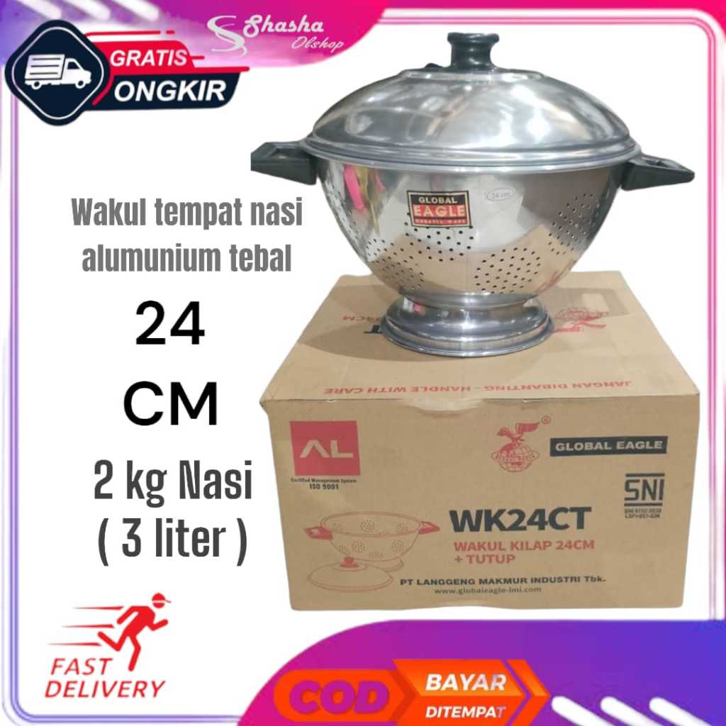 Jual wakul nasi alumunium kilap global eagle 24 cm / tempat nasi tutup ...