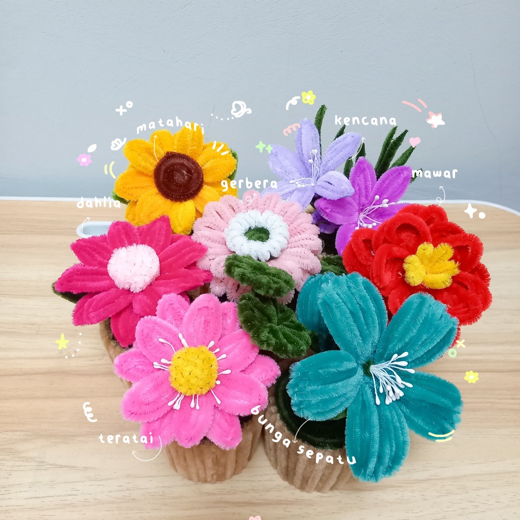 Jual Mini Flower Pot | Bunga Pipe Cleaner Kawat Bulu untuk hiasan meja ...