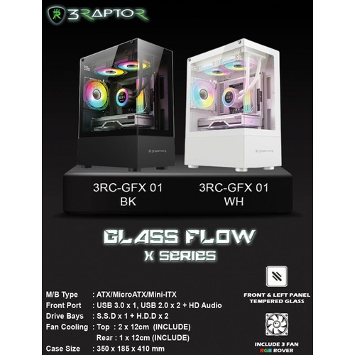 Jual Casing PC Raptor Glass Flow X Series 3RC - 8GF01 Black 3 Fan RGB ...
