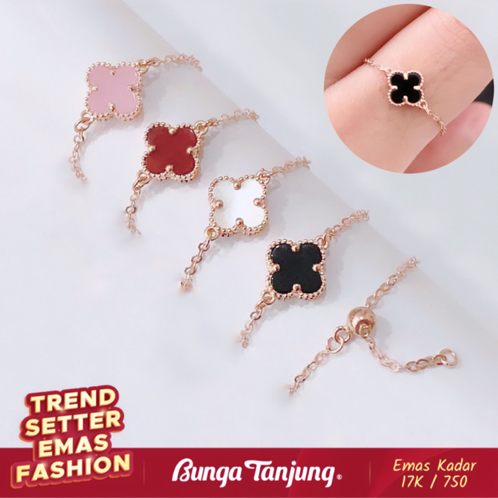 Jual CINCIN CLOVER SERUT - EMAS 17K - BUNGA TANJUNG GOLD | Shopee Indonesia