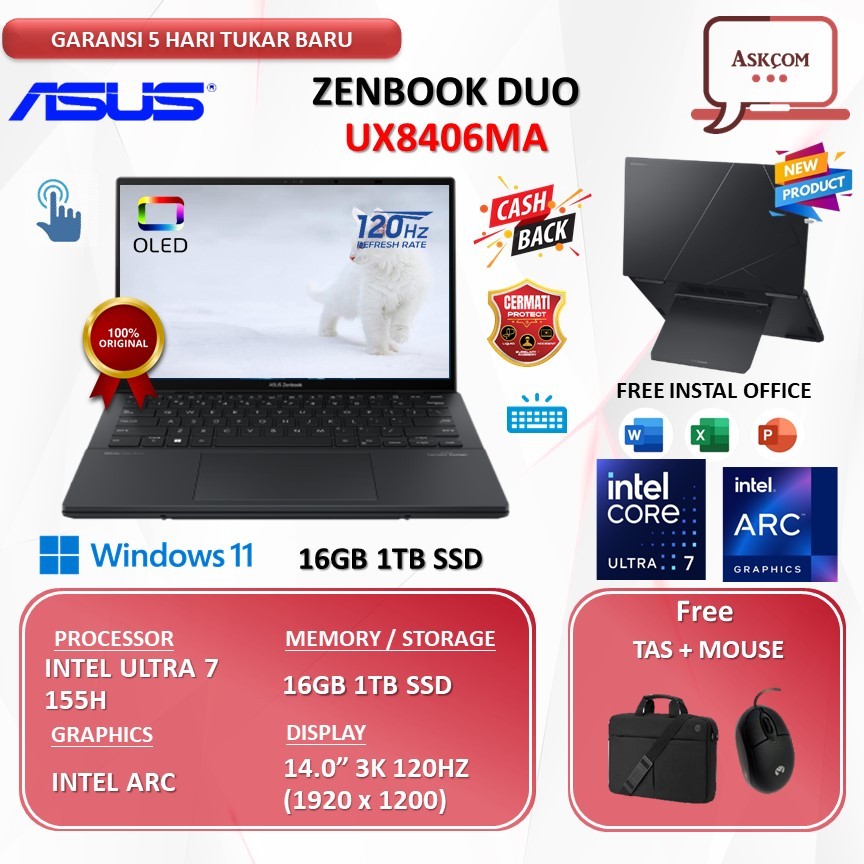 Jual Asus ZenBook Duo UX8406MA Intel Core ULTRA 7 155H 16GB 1TB SSD ARC ...
