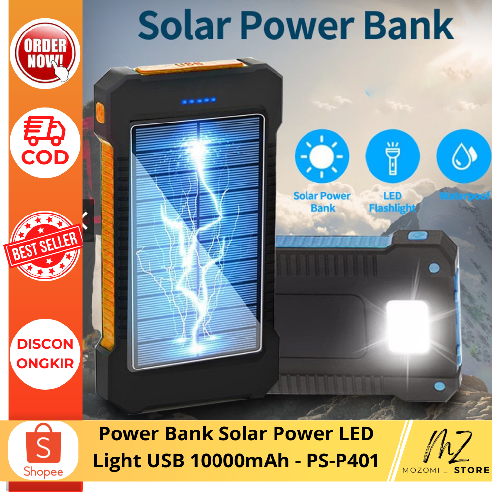 Jual Power Bank Solar Power LED Light USB 10000mAh dengan panel tenaga ...